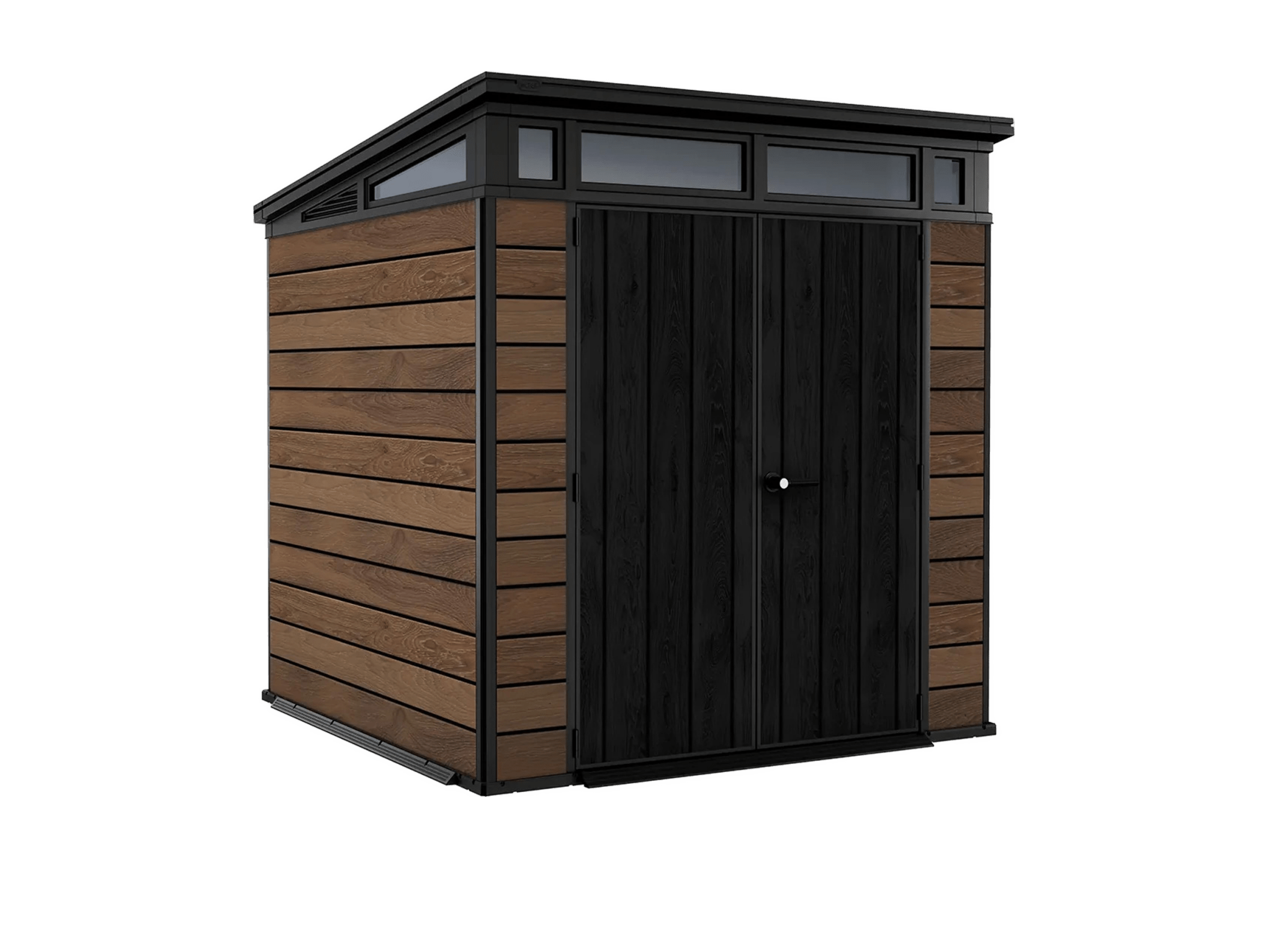 PRE ORDER: JUNE - Keter Signature Pent 7x7 Shed - Walnut Look (2.2 x 2 ...